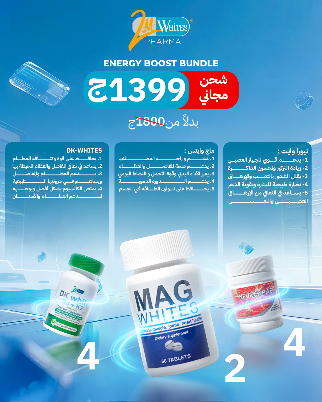Energy Boost Bundle 2Mag 60 + 4Dk + 4Neura – 2m whites pharma